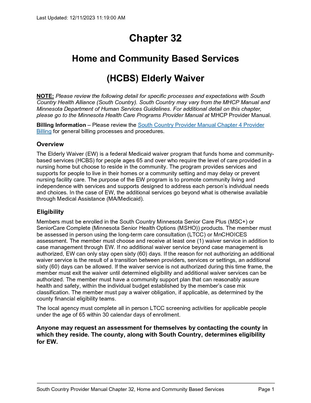 Provider Manual Chapter 32, Home and Community Based Services – South ...